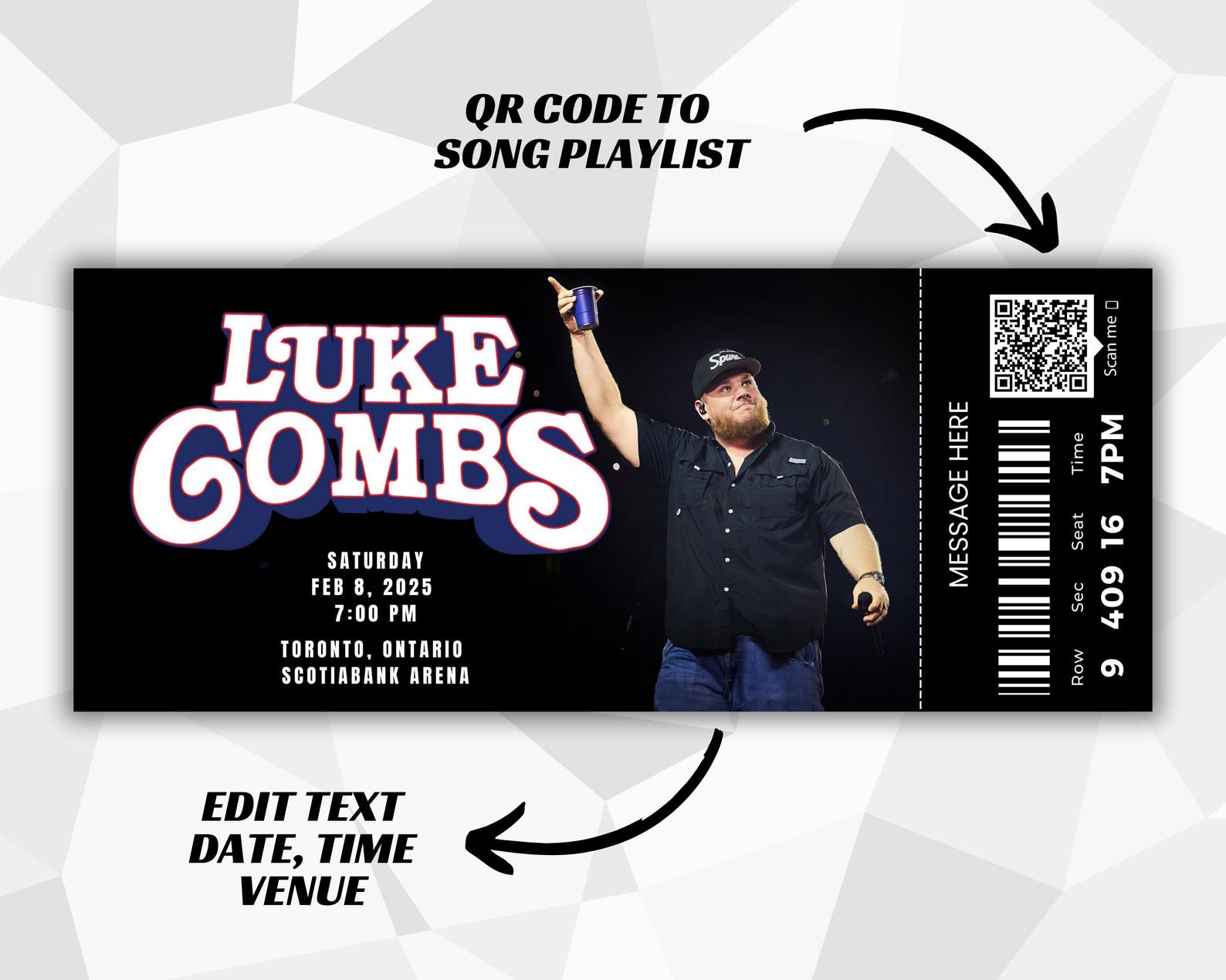 Editable Luke Combs Tour Ticket, Tour Ticket, Luke Combs Tour, Editable ...