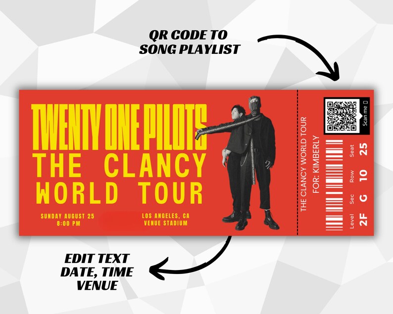 21 Pilots Editable Concert Ticket, Twenty One Pilots Clancy Tour 2024 ...