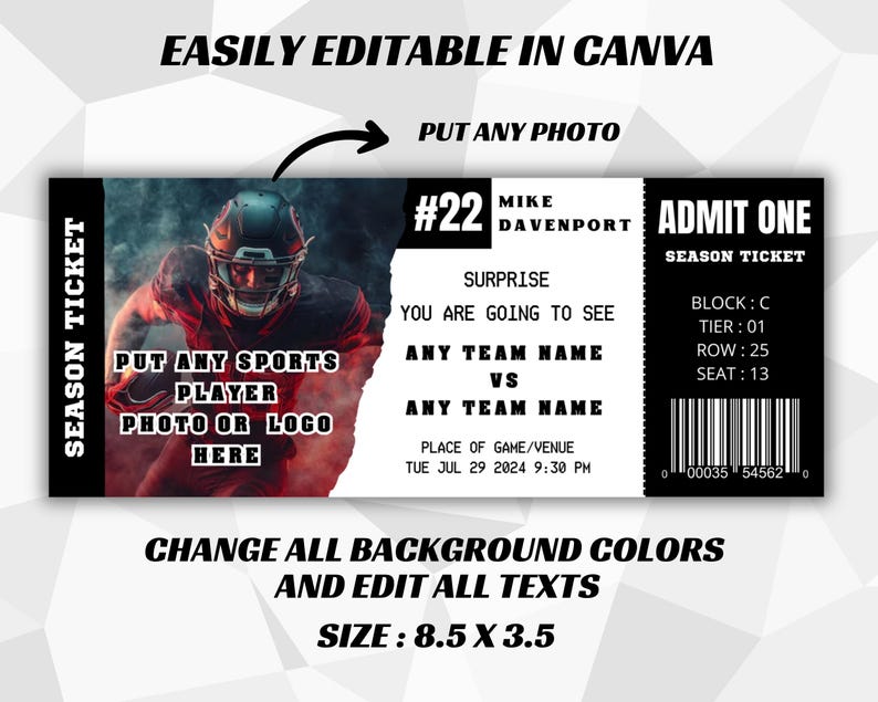 Editable Surprise Football Game Ticket, Printable Sport Surprise Ticket ...