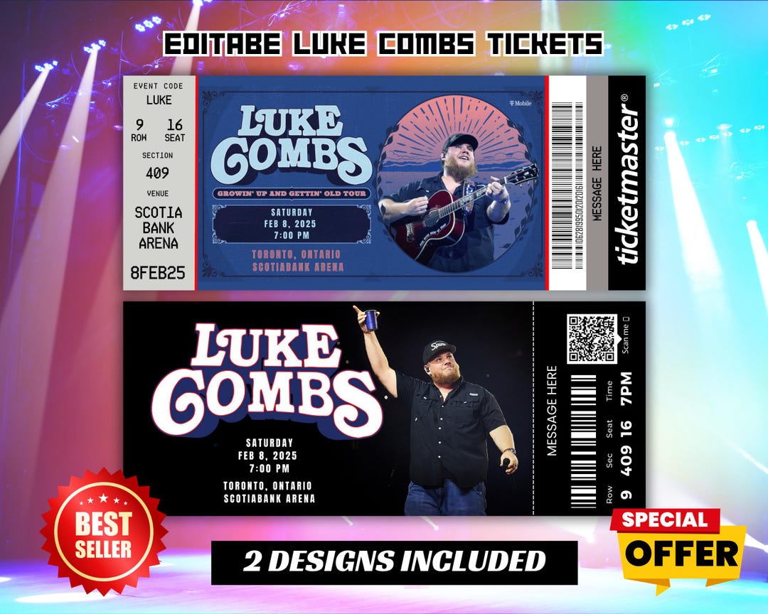 Editable Luke Combs Tour Ticket, Tour Ticket, Luke Combs Tour, Editable ...
