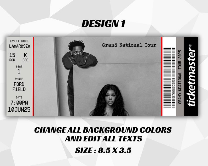 Personalized Kendrick Lamar SZA Grand National Tour Concert Ticket ...