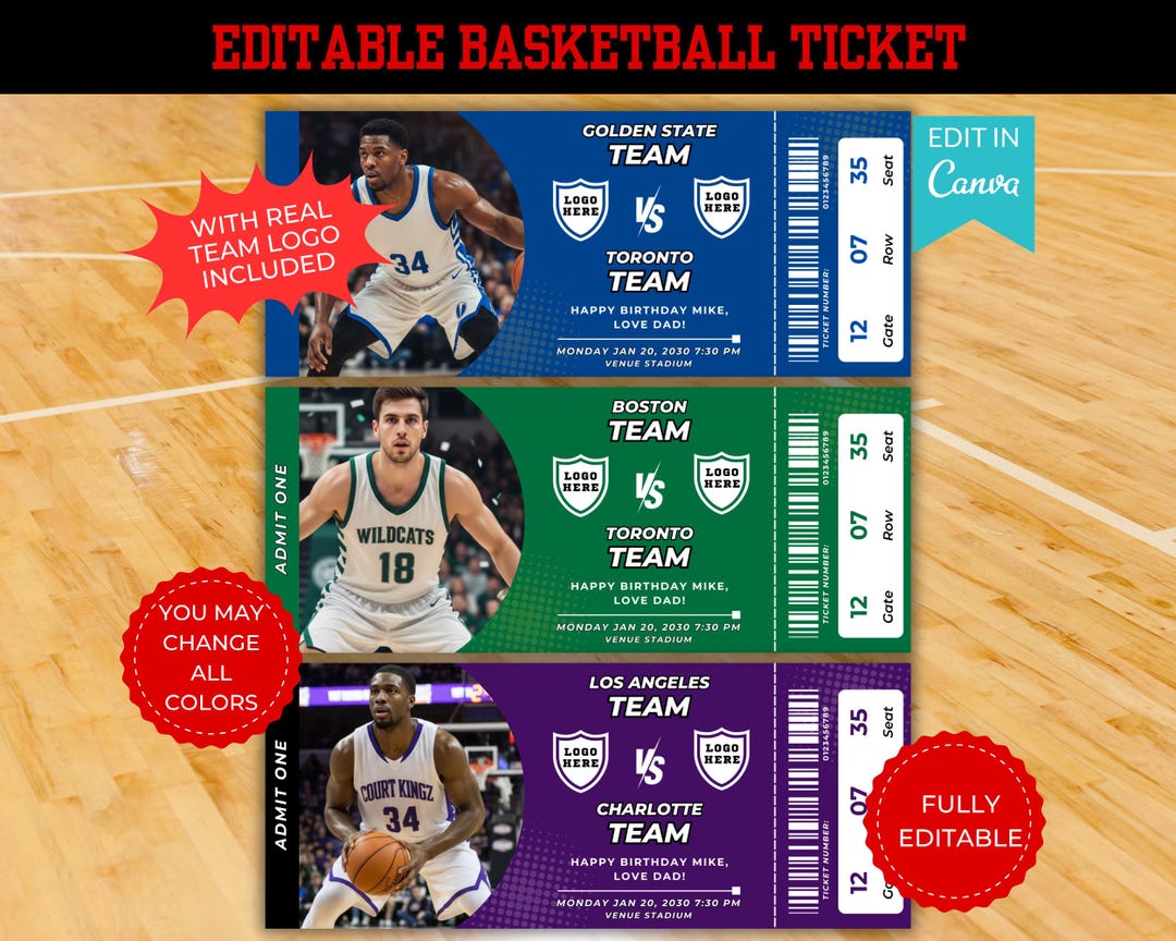 Editable Basketball Ticket, Surprise Gift Basketball Tickets, Event ...