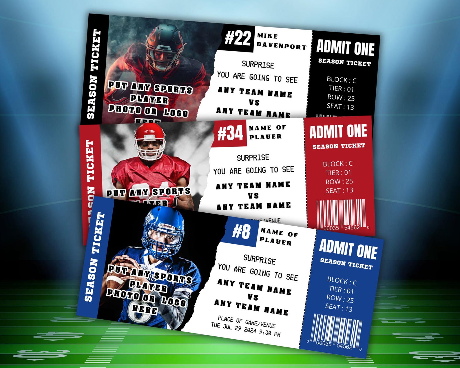Editable Surprise Football Game Ticket, Printable Sport Surprise Ticket ...
