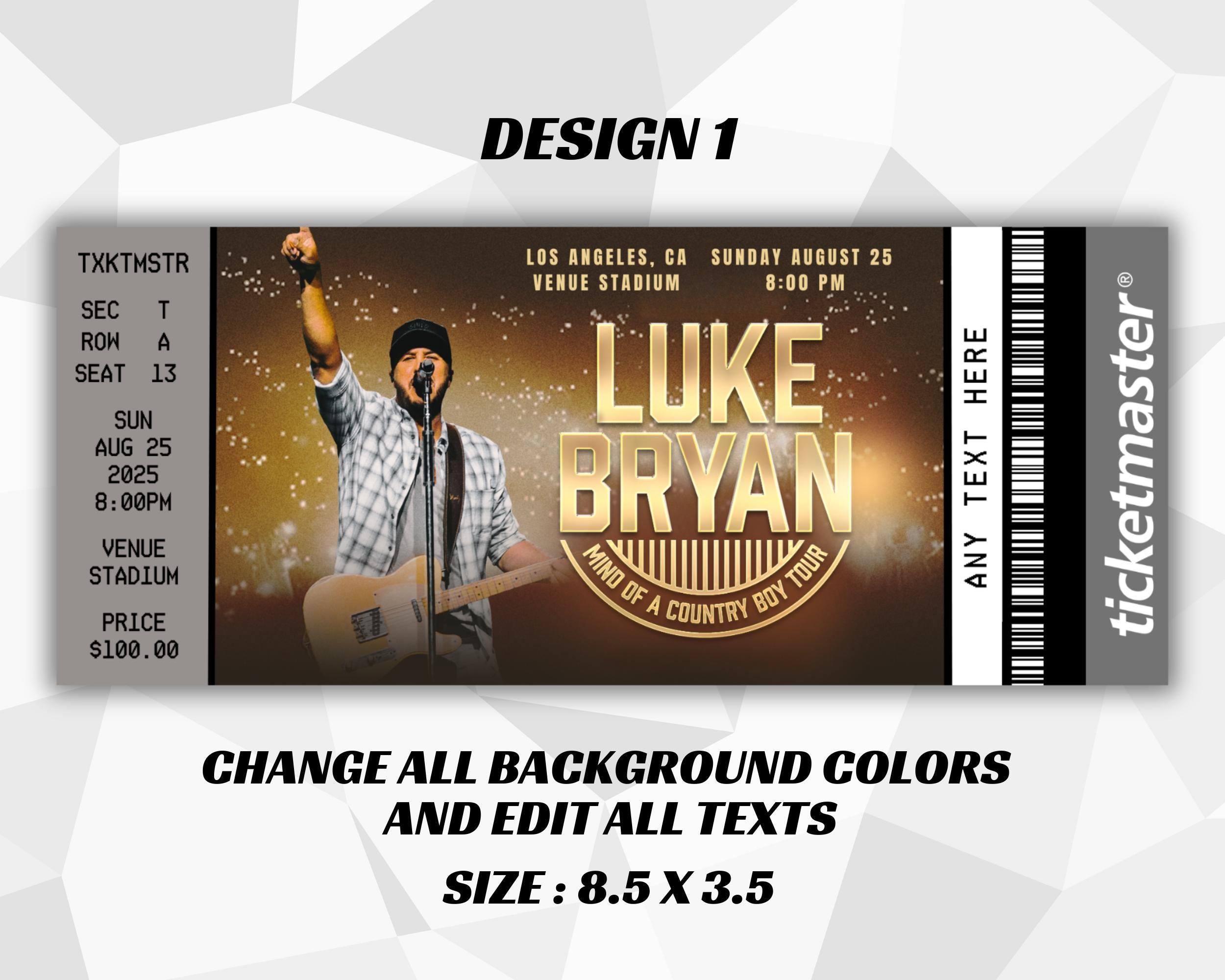 Editable Luke Bryan Concert Ticket, Mind of a Country Boy Tour Ticket ...
