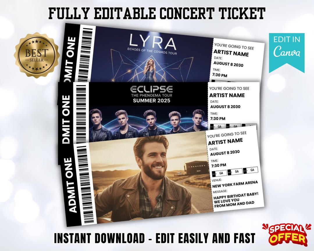 Editable Concert Ticket Template, DIY Event Ticket, Surprise Gift ...
