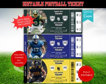 Editable Football Ticket, Football Ticket Gift, Sport Tickets, Football ...