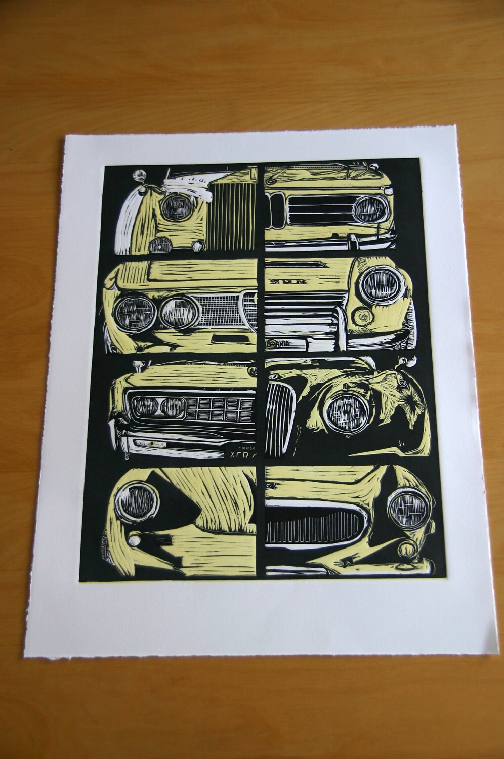 Original Limited Edition Linocut Print - Vintage Car Montage - Etsy