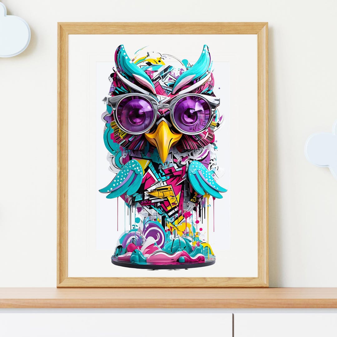 Graffiti Owl Wall Art, Owl Digital Print, Funky Owl Printable, Owl With ...