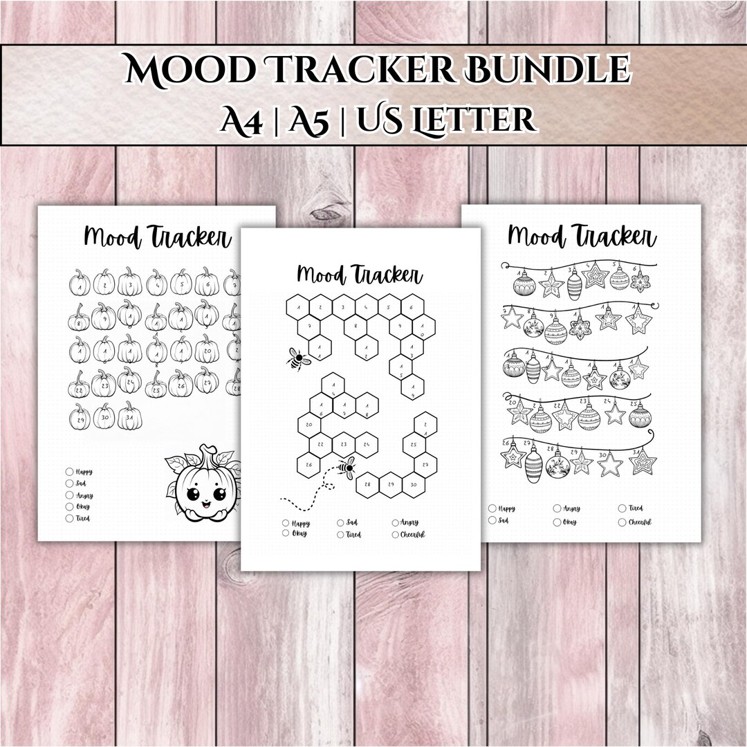 Mood Tracker Printable Bundle 12 Bullet Journal Pages Premade Mood ...