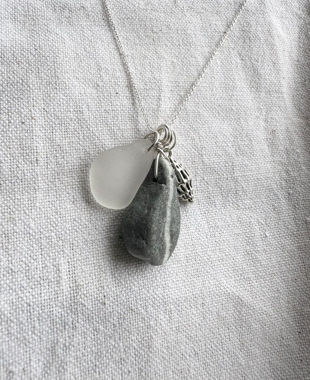 Scottish Wishing Stone Necklace: Sea Glass & Shell Charm, Sterling ...