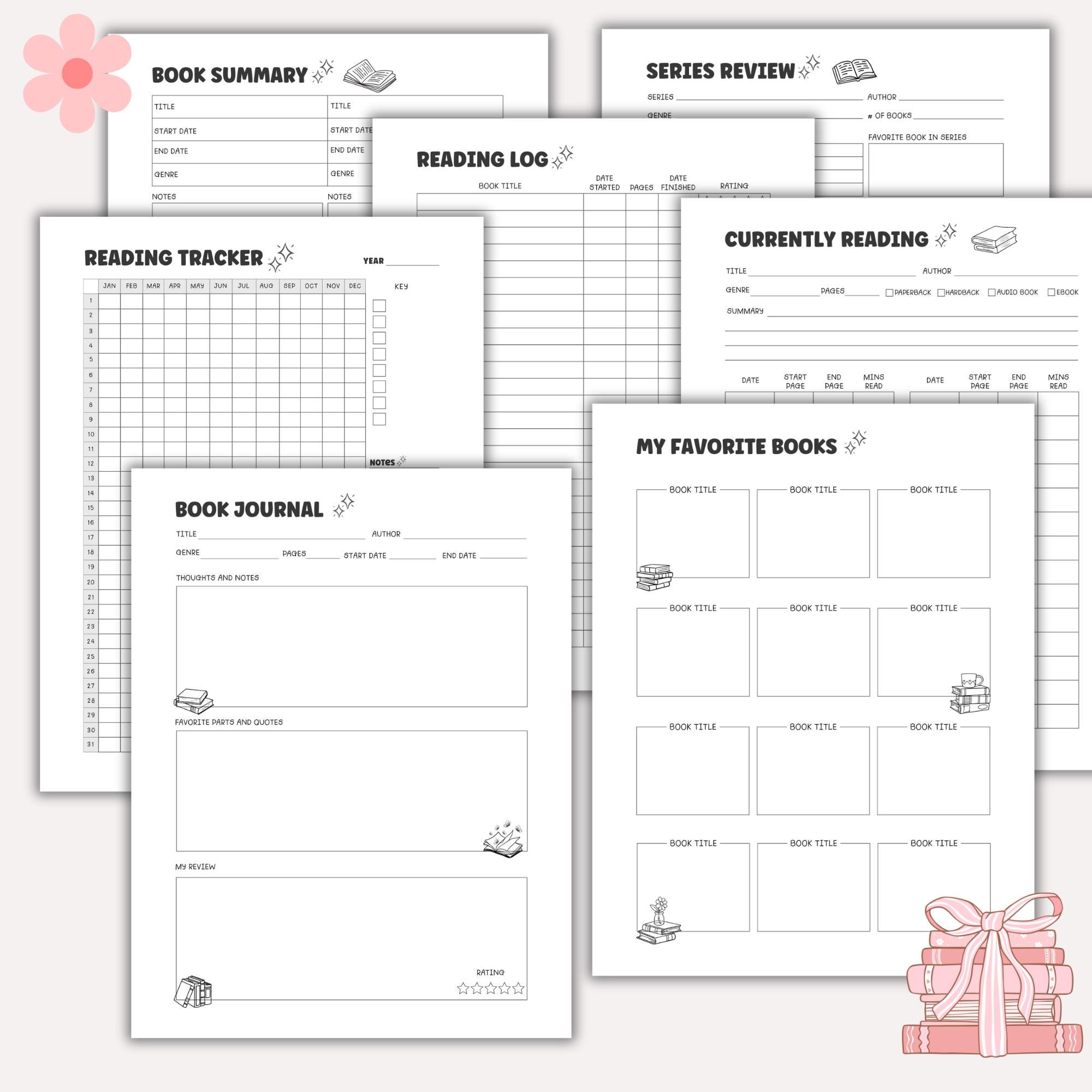 Reading Journal Tracker: Printable Bookshelf, Book Review Log (digital ...
