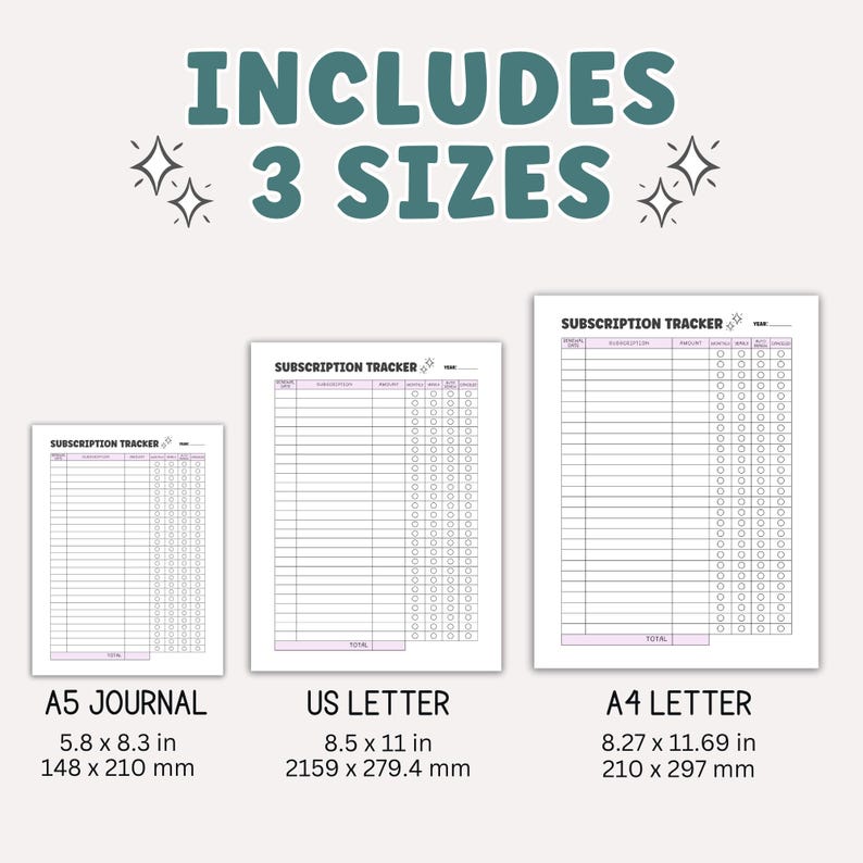 Subscription Tracker Printable Budget Planner Worksheet for Bullet ...