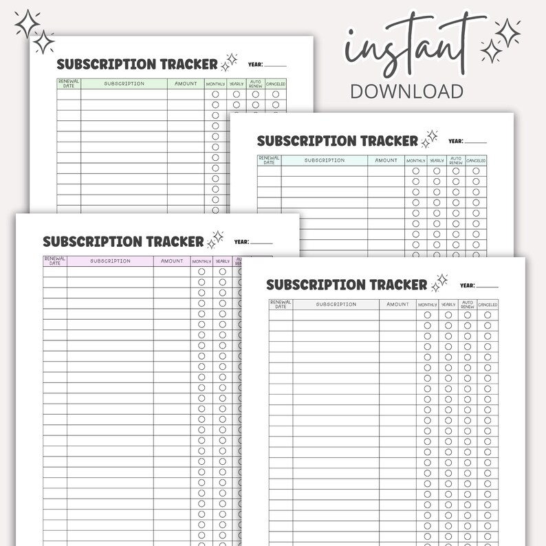 Subscription Tracker Printable Budget Planner Worksheet for Bullet ...