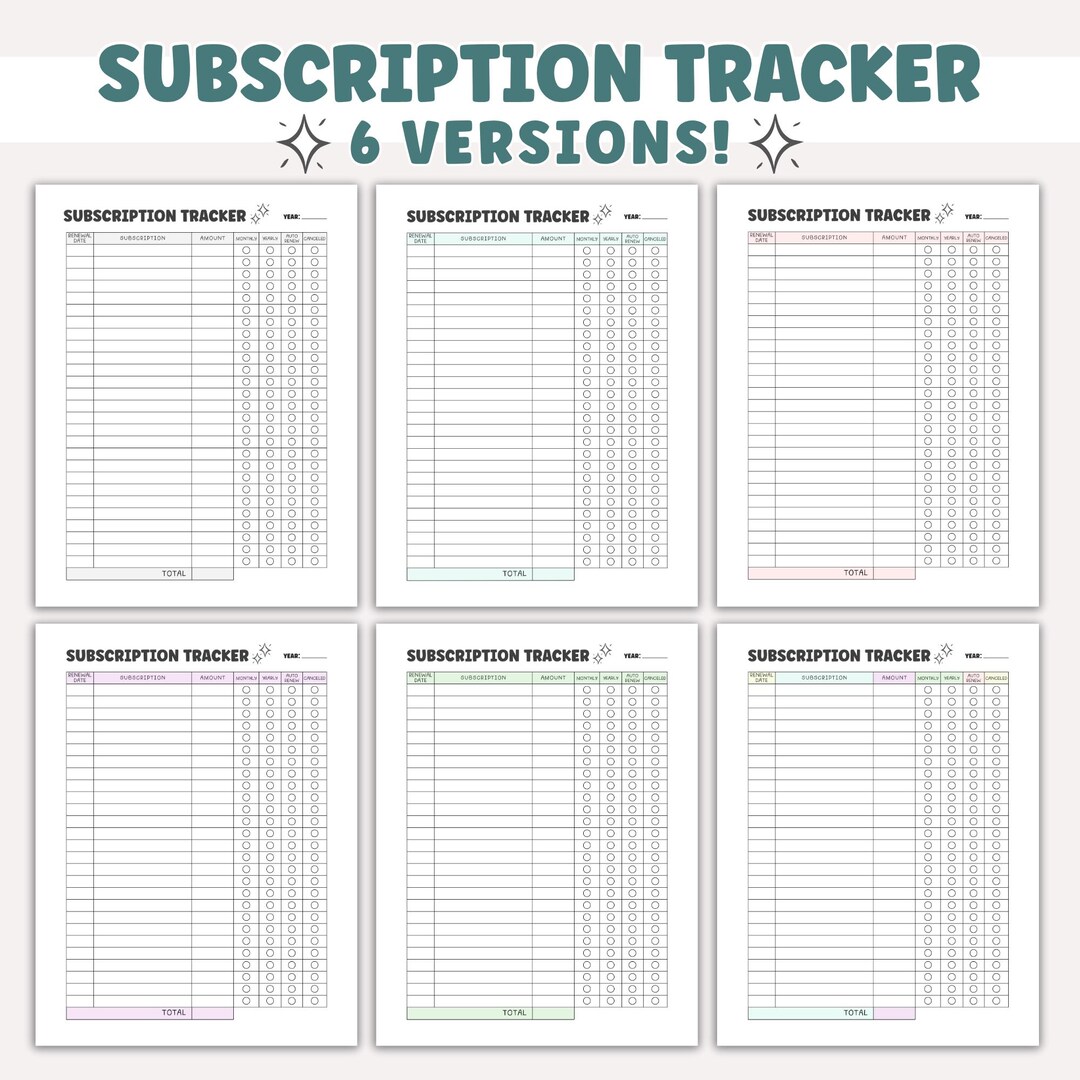 Subscription Tracker Printable Budget Planner Worksheet for Bullet ...