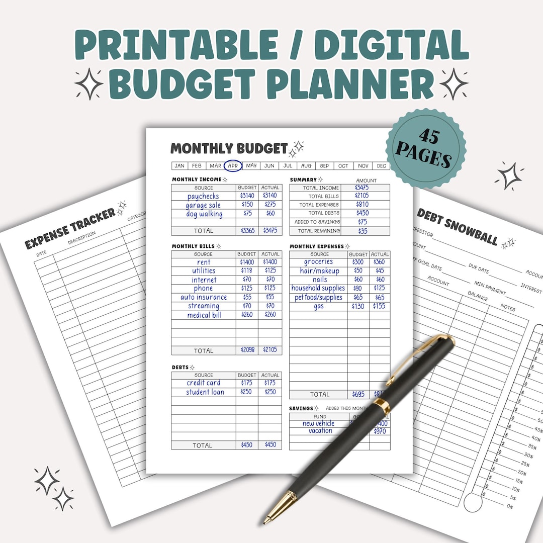 Printable Monthly Budget Planner: Digital Finance Tracker (PDF Download ...