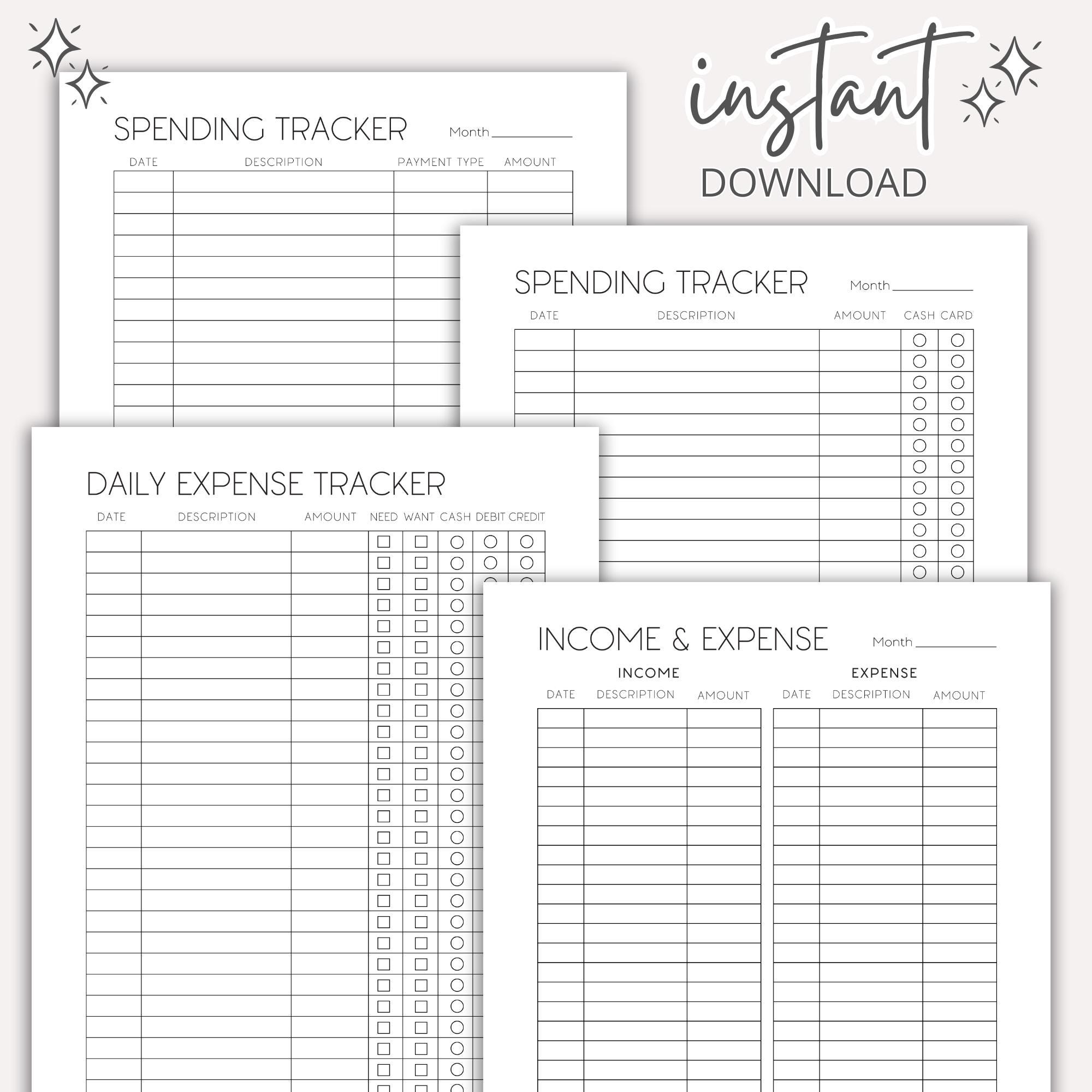 Printable Income and Expense Spending Tracker Planner Worksheets for ...
