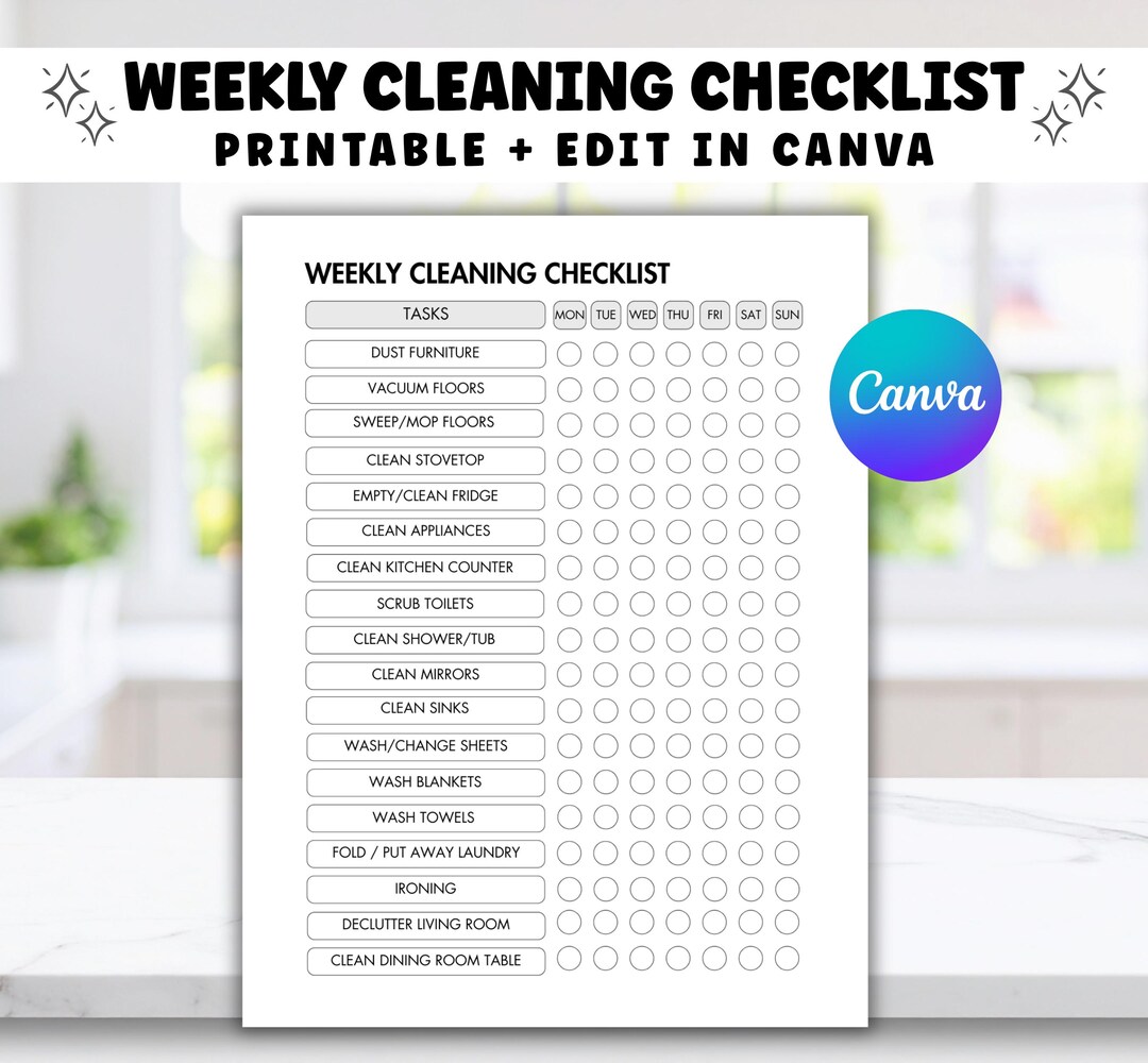 Editable Cleaning Checklist | Weekly Cleaning Schedule for ADHD Planner ...