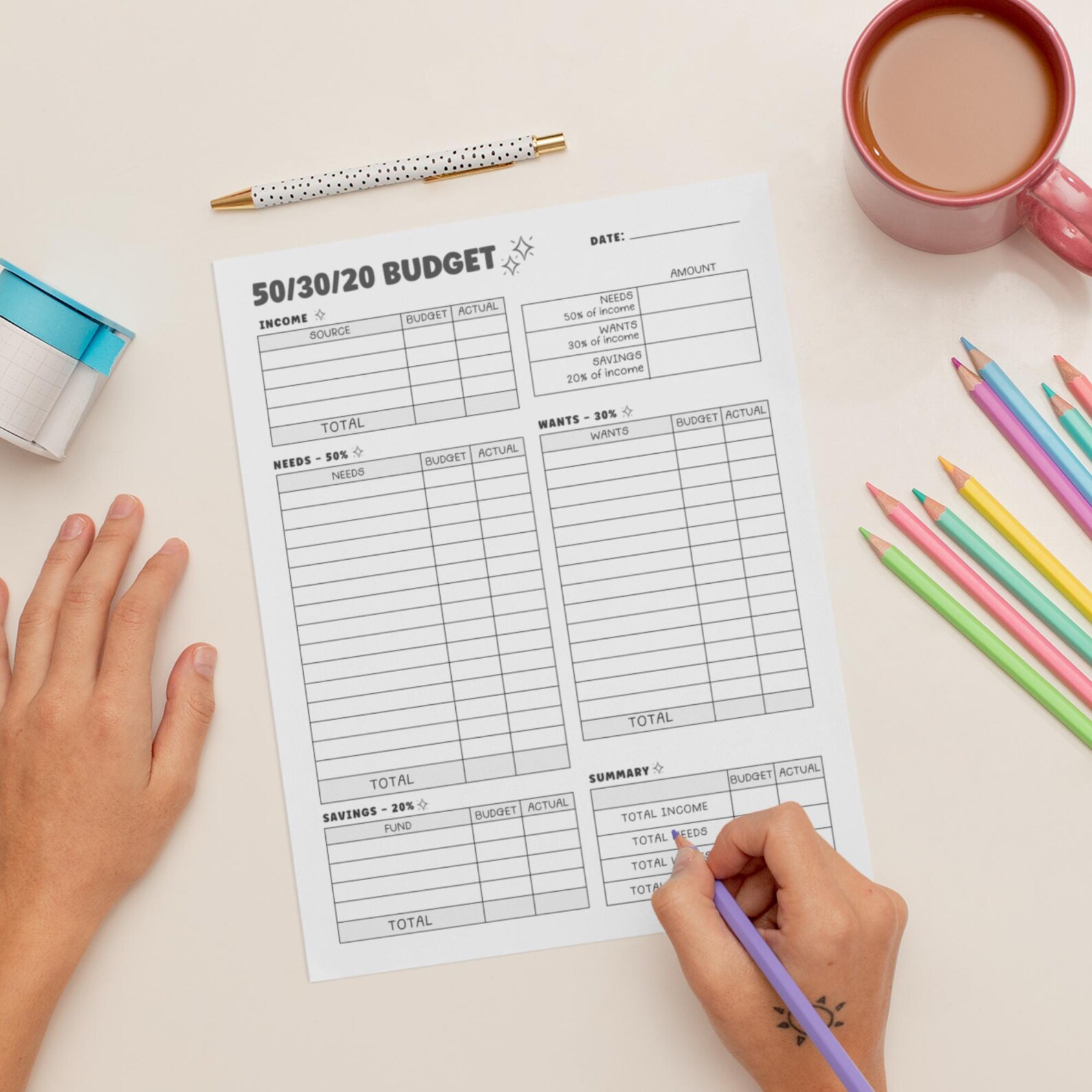 50/30/20 Budget Worksheet: Printable Monthly Finance Planner (PDF ...