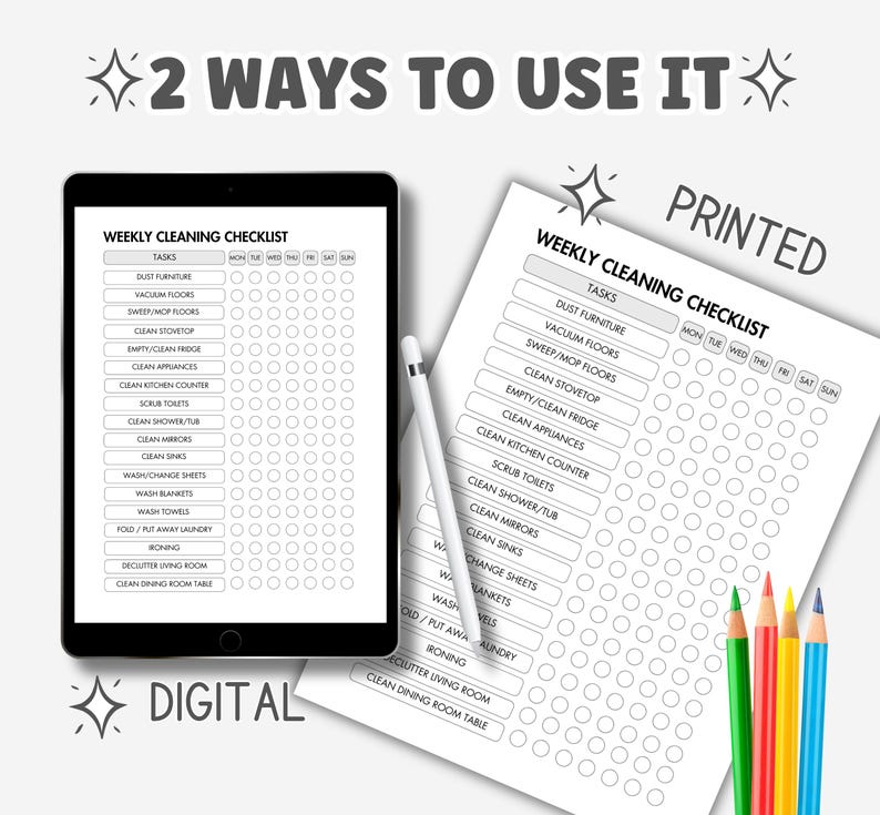 Editable Cleaning Checklist | Weekly Cleaning Schedule for ADHD Planner ...
