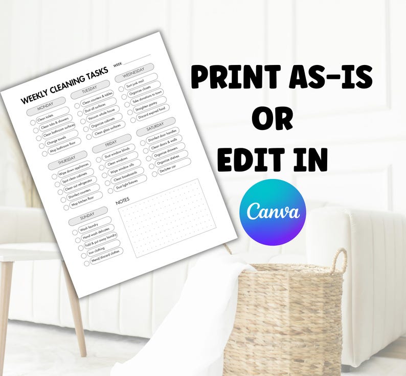 Editable Cleaning Checklist | Weekly Cleaning Schedule for ADHD Planner ...
