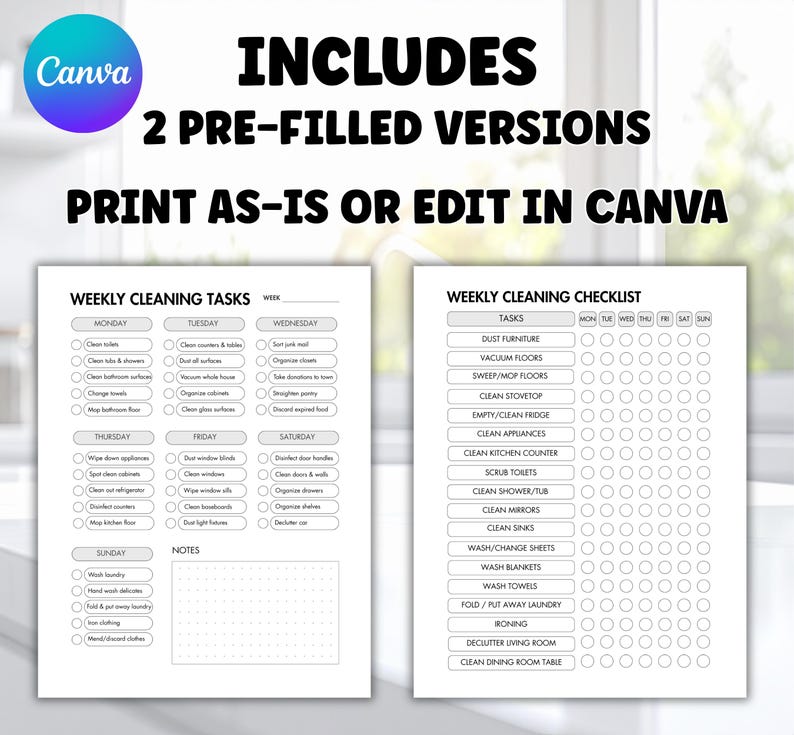 Editable Cleaning Checklist | Weekly Cleaning Schedule for ADHD Planner ...