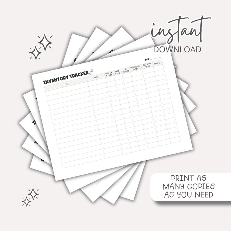 Printable Inventory Tracker for Small Business Inventory Log List ...