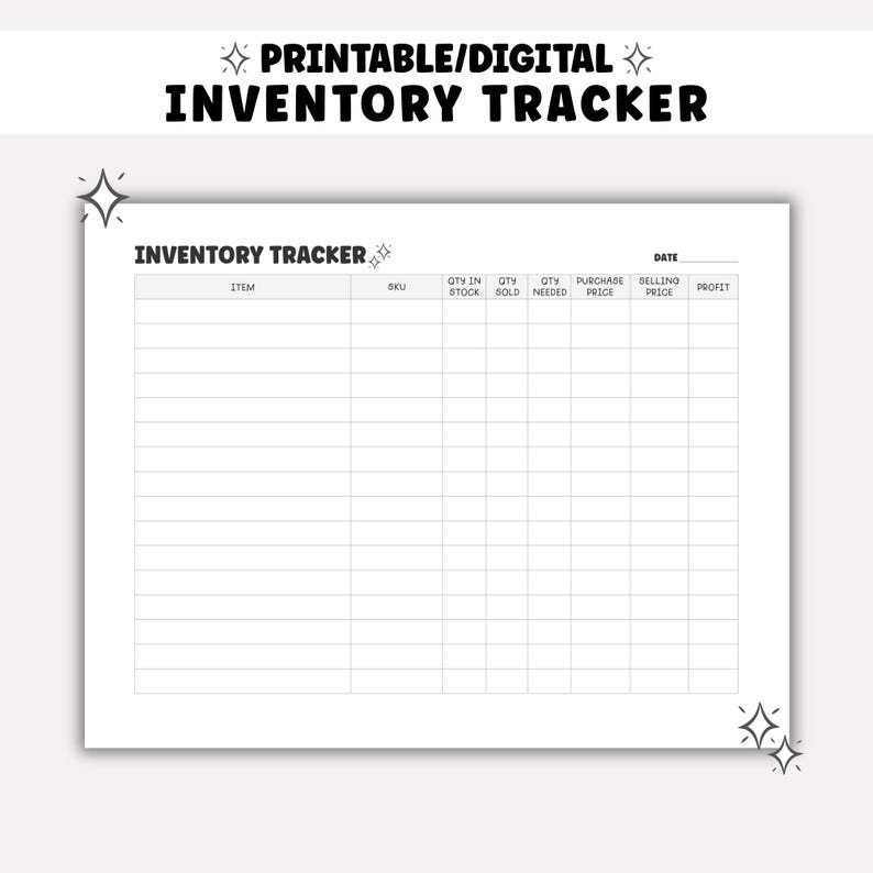 Printable Inventory Tracker for Small Business Inventory Log List ...