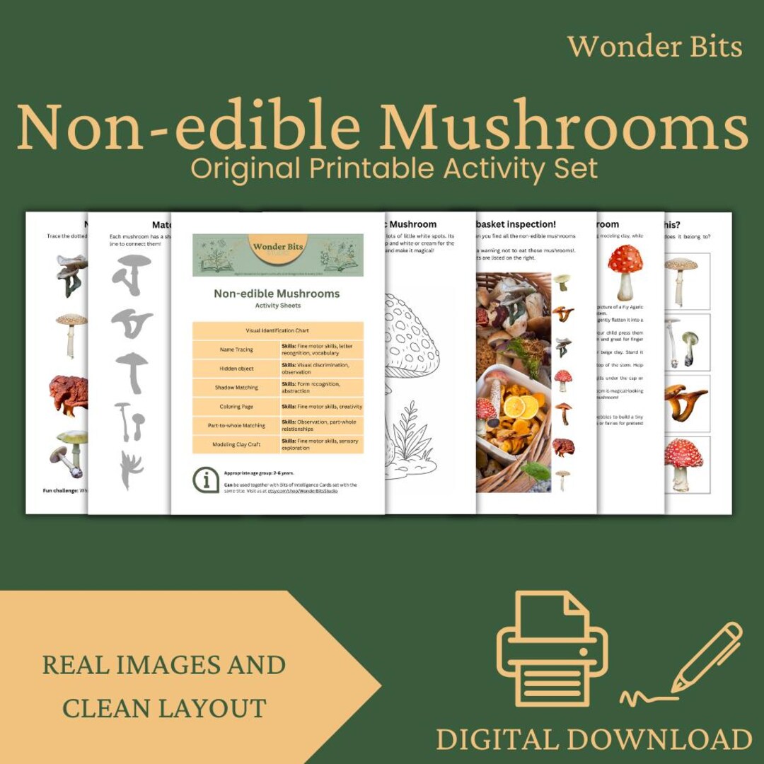 Non-edible Poisonous Mushrooms Printable Activity Set for Kids ...