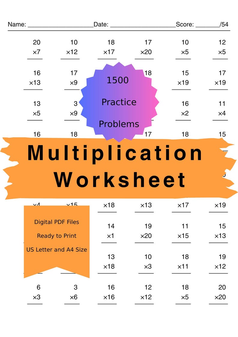 Printable Multiplication Worksheets, Maths Drill for Kids (PDF) - Etsy