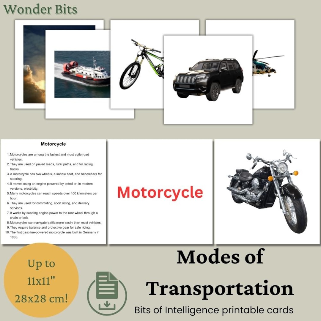 Modes of Transportation Flashcards for Kids | Printable Real Photo ...