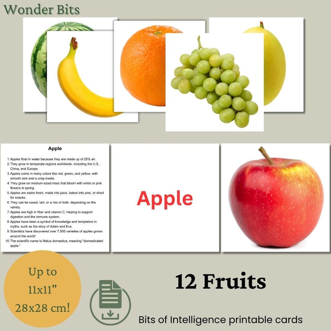 Fruits Flashcards: Educational Learning Cards for Kids (PDF & PNG) - Etsy