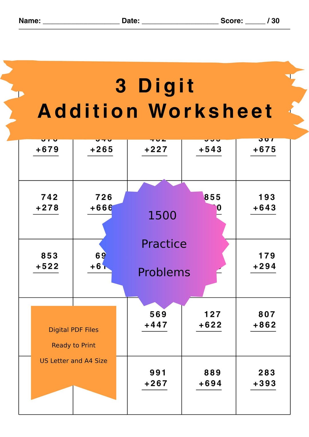 Printable 3 Digit Addition Worksheets, With and Without Regrouping ...