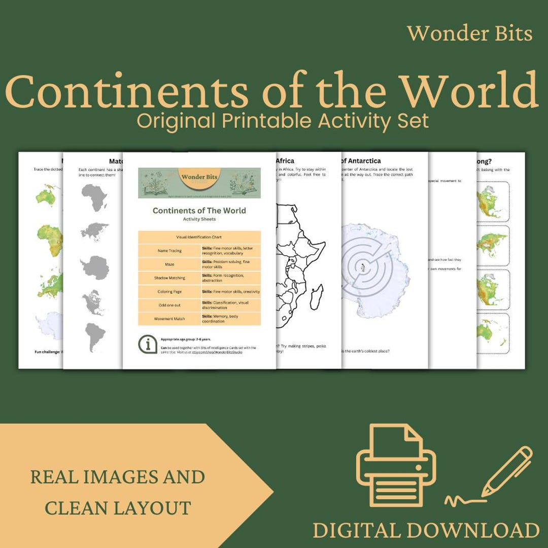 Continents Printable Activity Set for Kids | Educational Worksheets ...