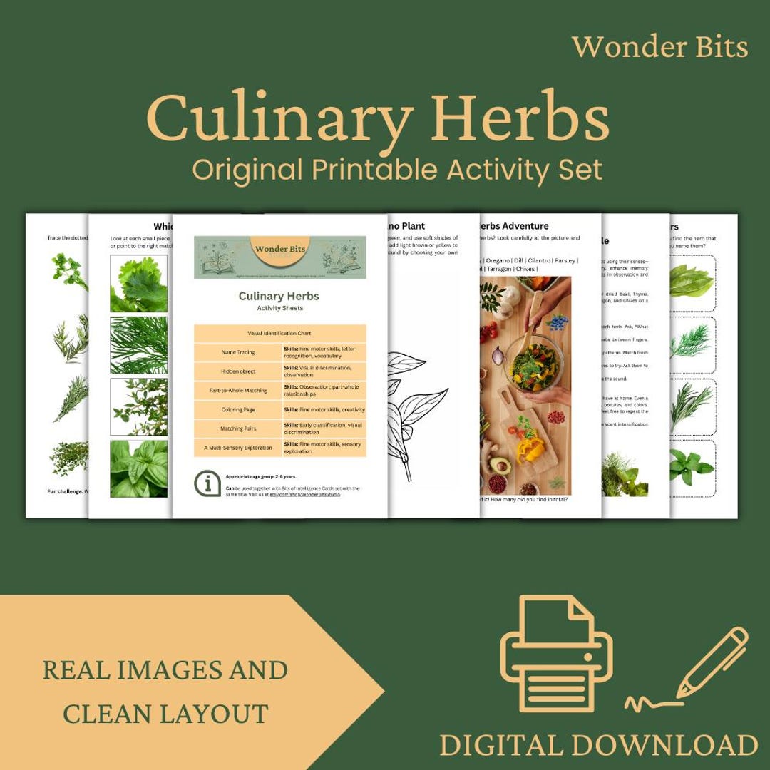 Culinary Herbs Printable Activity Set for Kids | Educational Worksheets ...