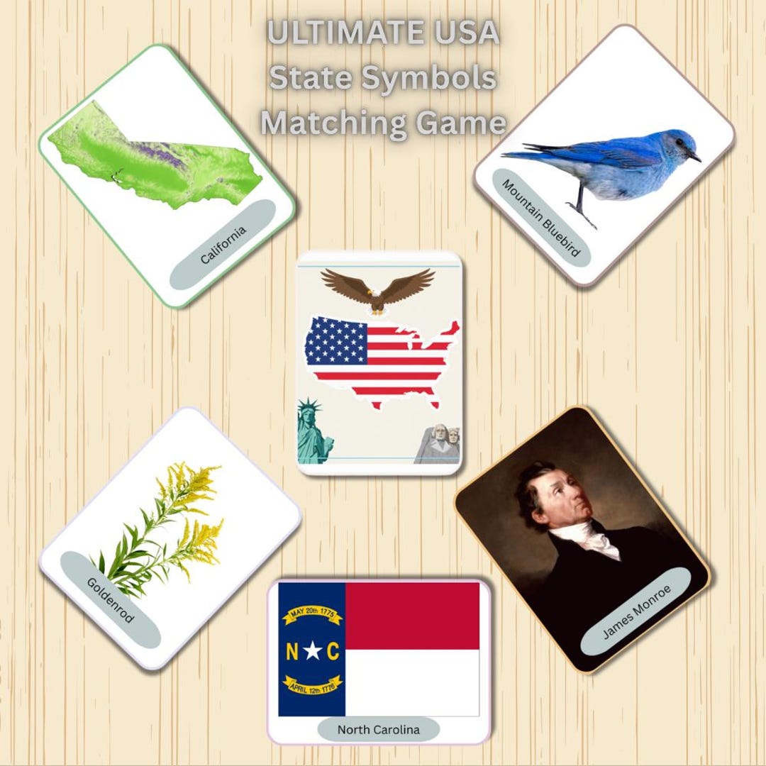 USA State Symbols & Presidents Matching Game (digital Printable) - Etsy