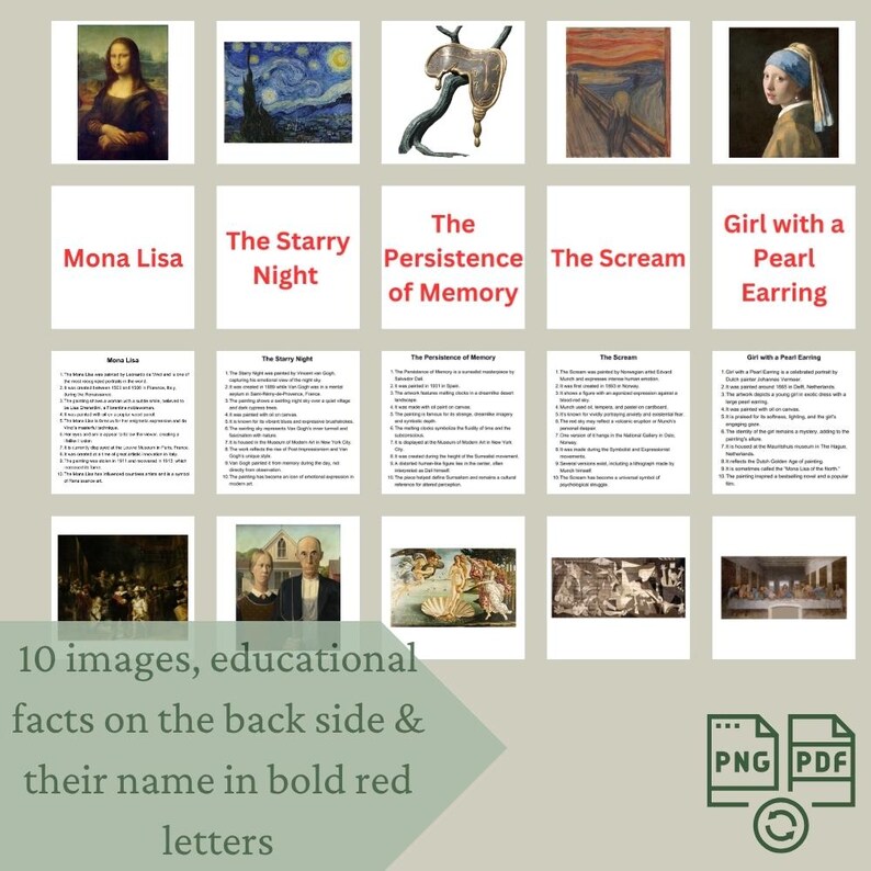 Famous Paintings of the World | Printable Digital Learning Flashcards ...