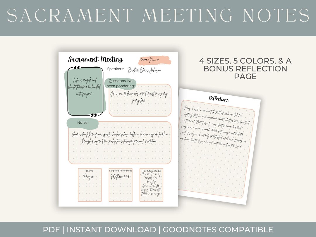 Sacrament Meeting Notes Printable | Christian Study Template (digital ...