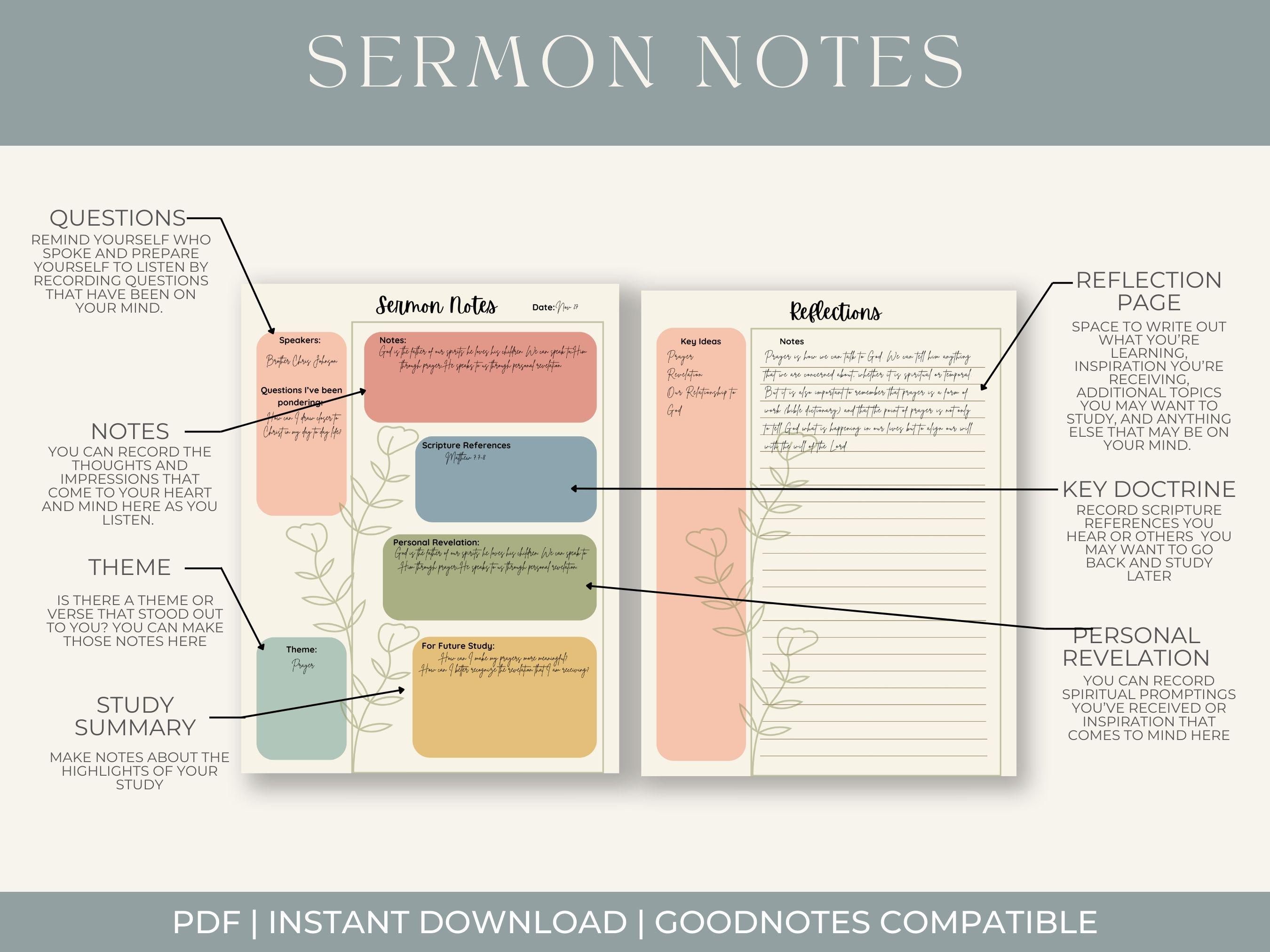 Bible Sermon Notes Growth Printable Worship Service Notes Study ...