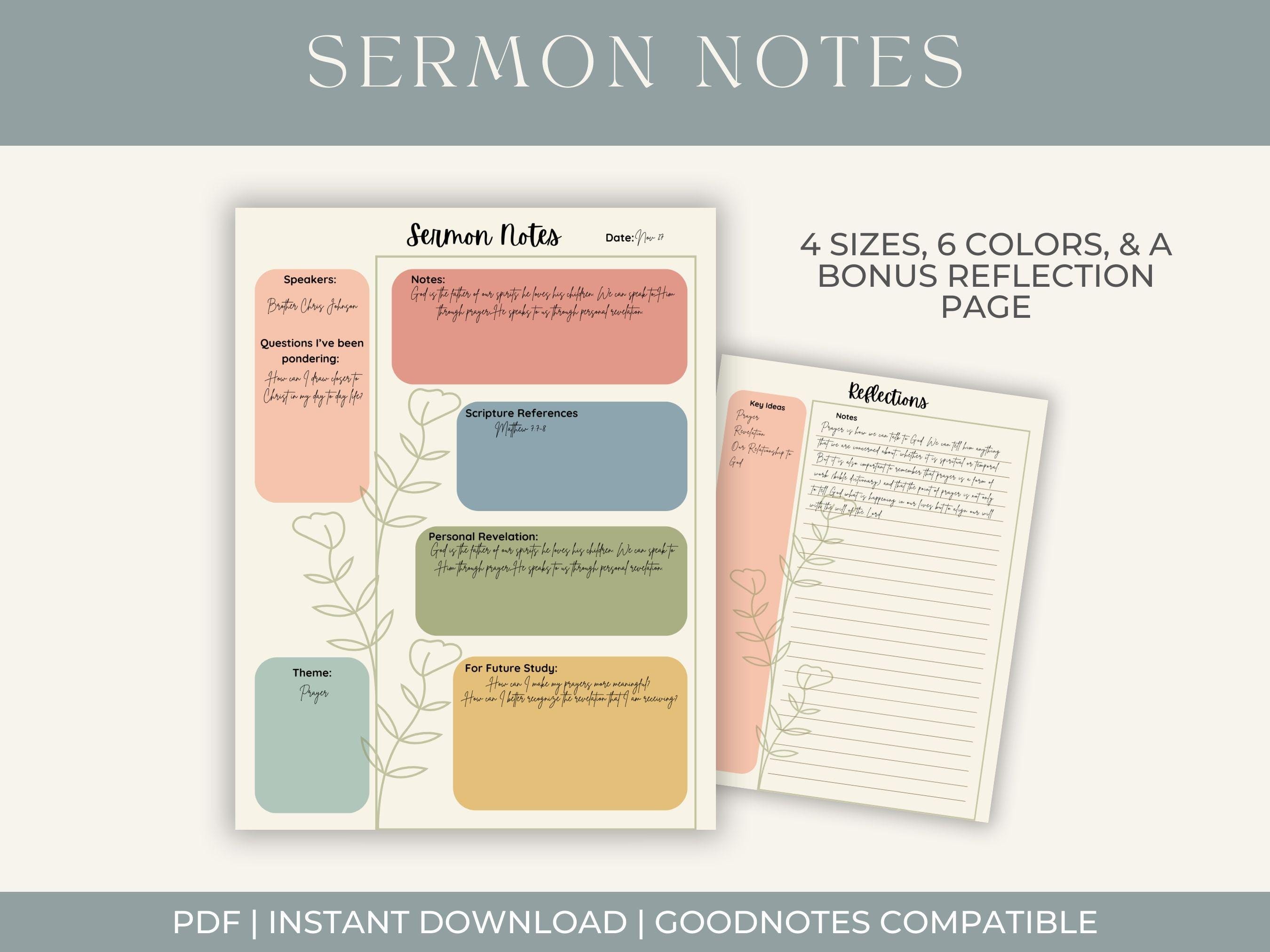 Bible Sermon Notes Growth Printable Worship Service Notes Study ...