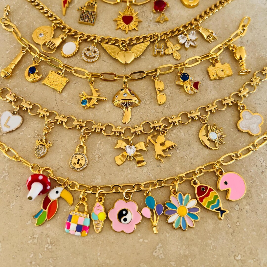 Personalized Gold Charm Bracelet for Women,build Your Own Custom Charm ...