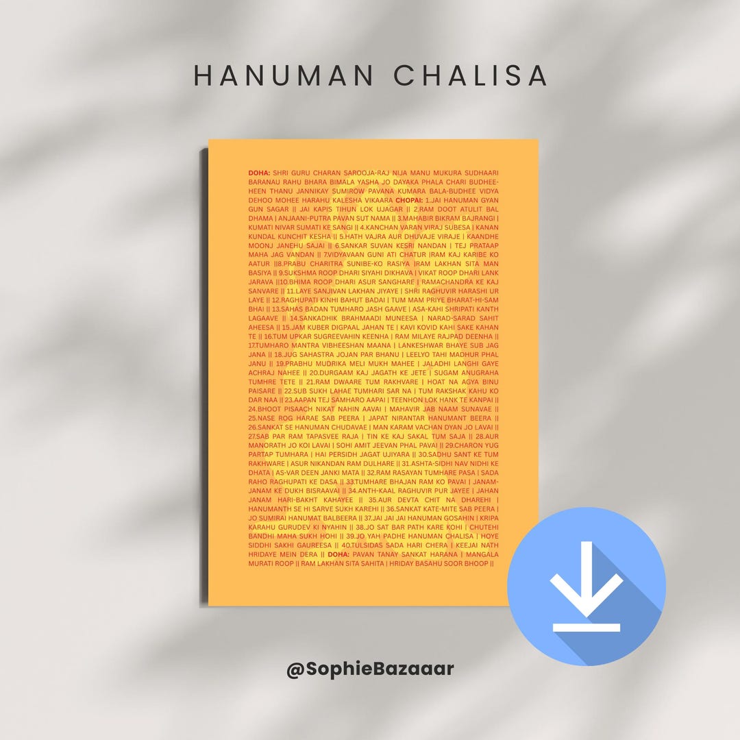 Hanuman Chalisa Print: Hindu Prayer, Orange & Yellow Om Art (digital ...