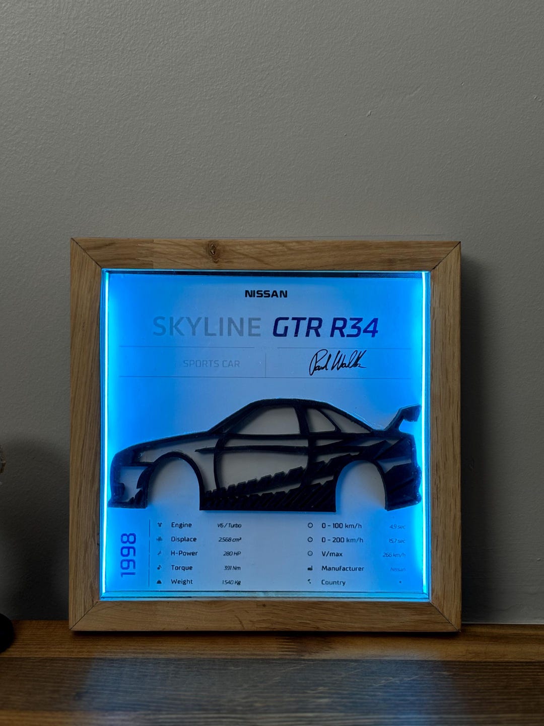 Neon 3D Nissan Skyline R34 With Paul Walker Signature, JDM Legend ...