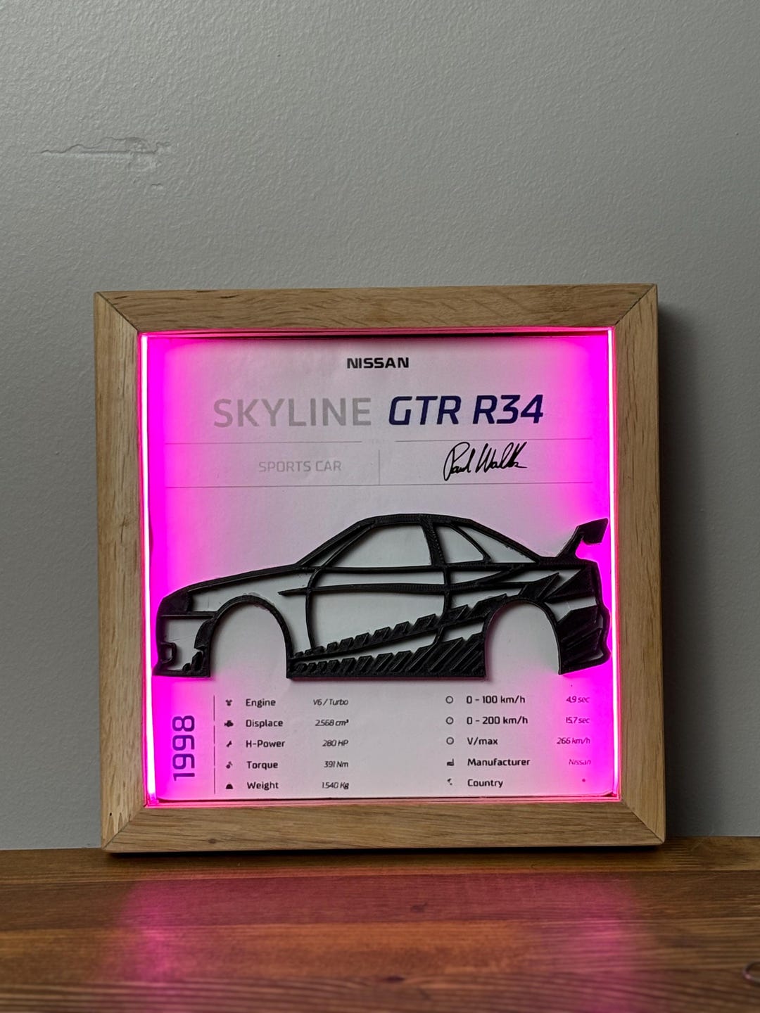 Neon 3D Nissan Skyline R34 With Paul Walker Signature, 2 Fast and ...