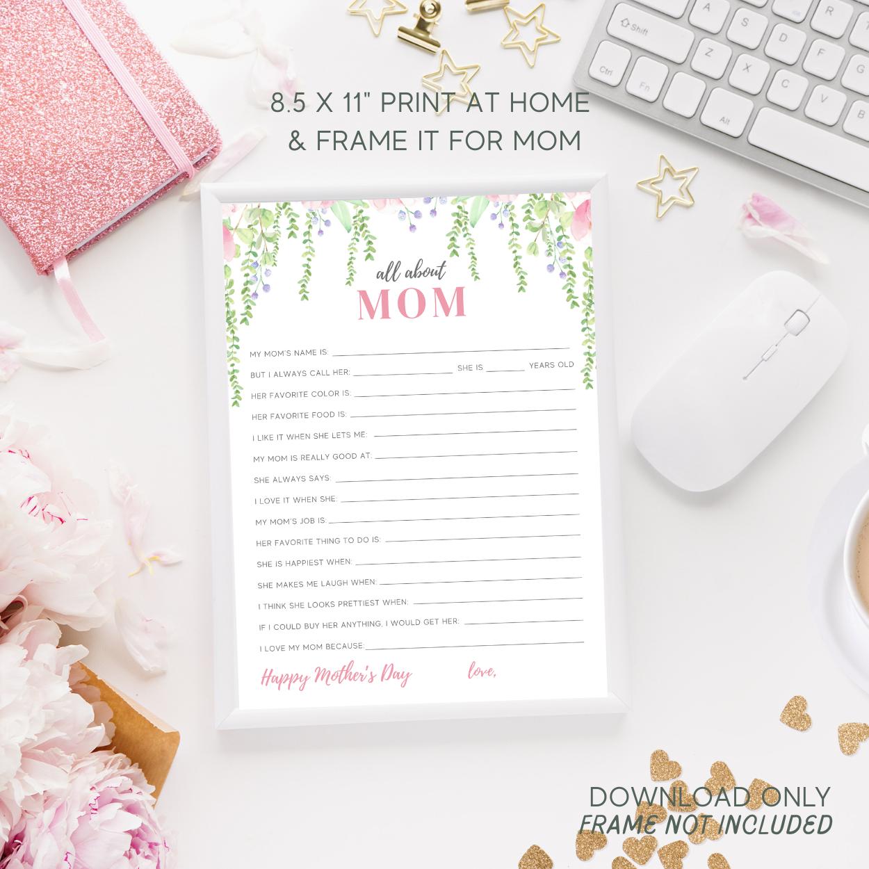 Mother’s Day Fill-in-the-blank Printable | Gift for Mom From Kids or ...