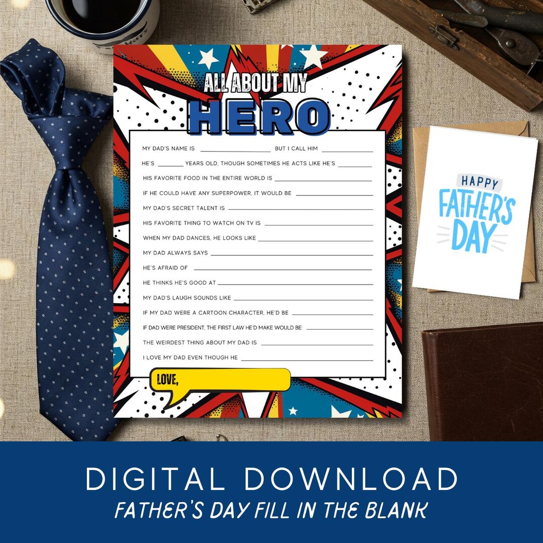 Father's Day Fill-in-the-blank Worksheet: Superhero Card (digital ...