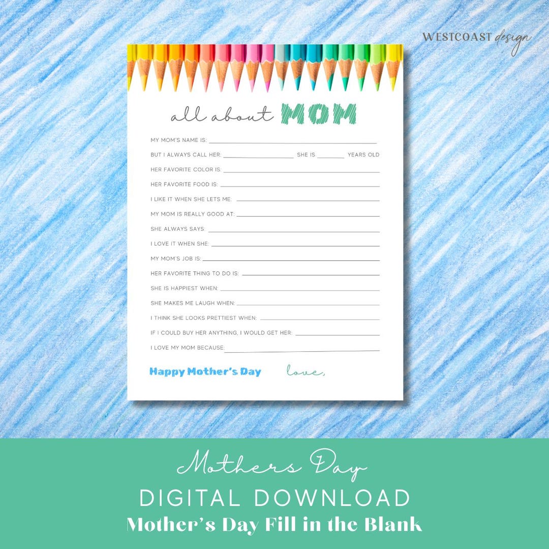 Mother’s Day Fill-in-the-blank Printable | Colored Pencil Theme ...
