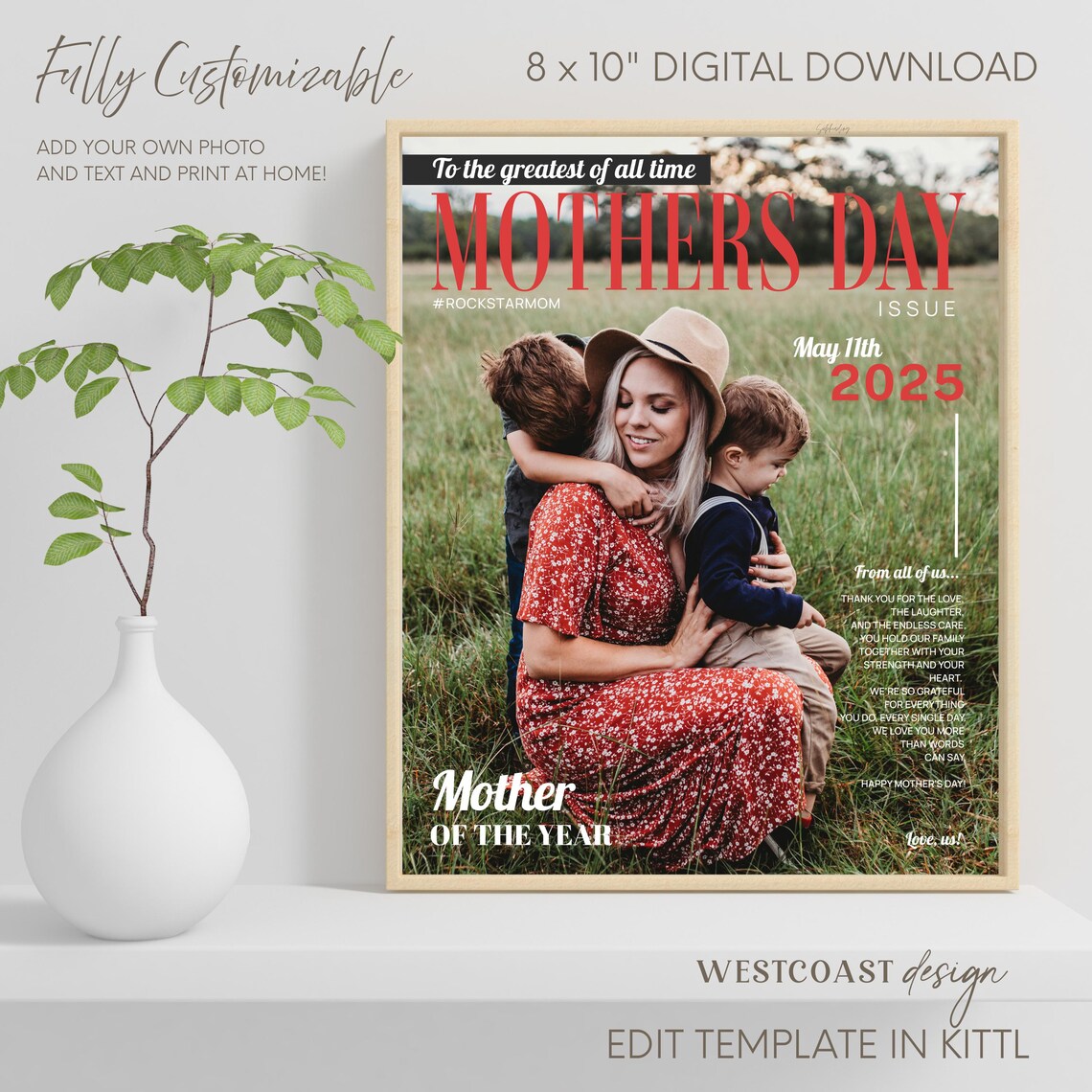 Mothers Day Printable Sign Digital Download | Magazine Cover Style | 8 X 10" - Etsy
