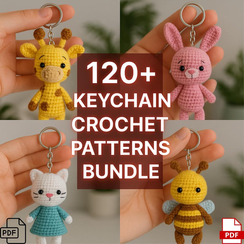 120+keychain Amigurumi Crochet Pattern Bundle, Miniature Crochet, Cute ...