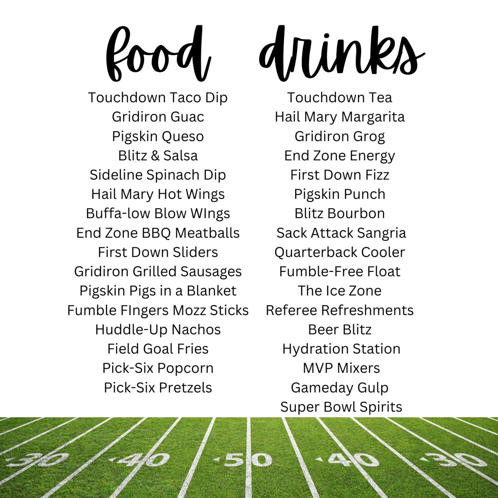Superbowl Party - Football Party - Food and Drink Labels - Appetizers ...
