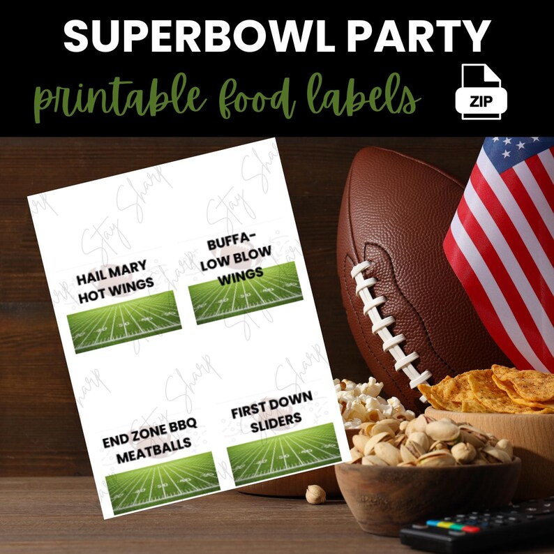 Superbowl Party - Football Party - Food and Drink Labels - Appetizers ...